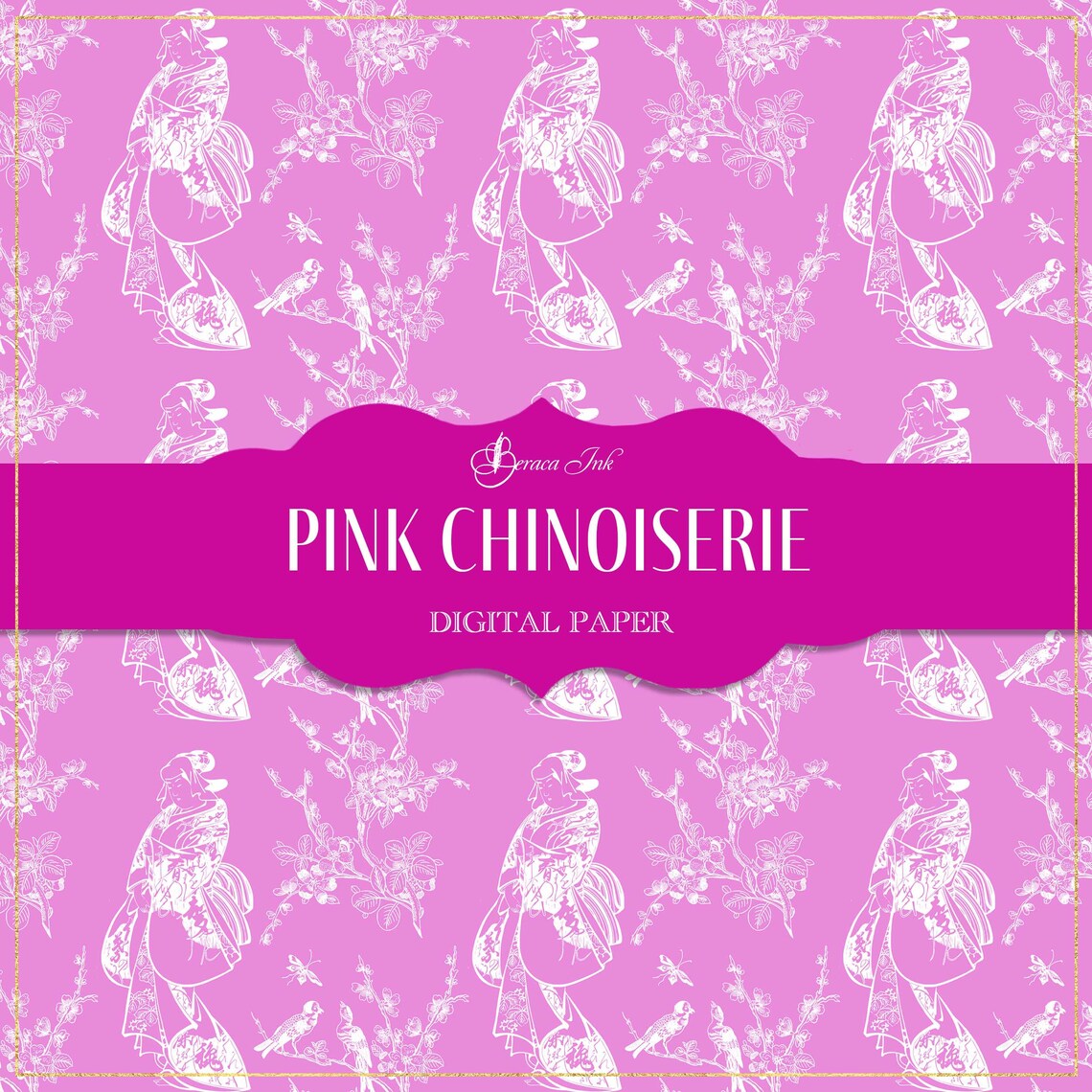 Pink Chinoiserie Digital Paper, Seamless Pattern, Asian Wallpaper ...