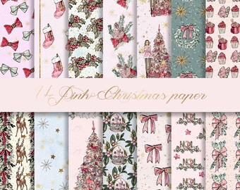 Pink Christmas Digital Paper | Etsy