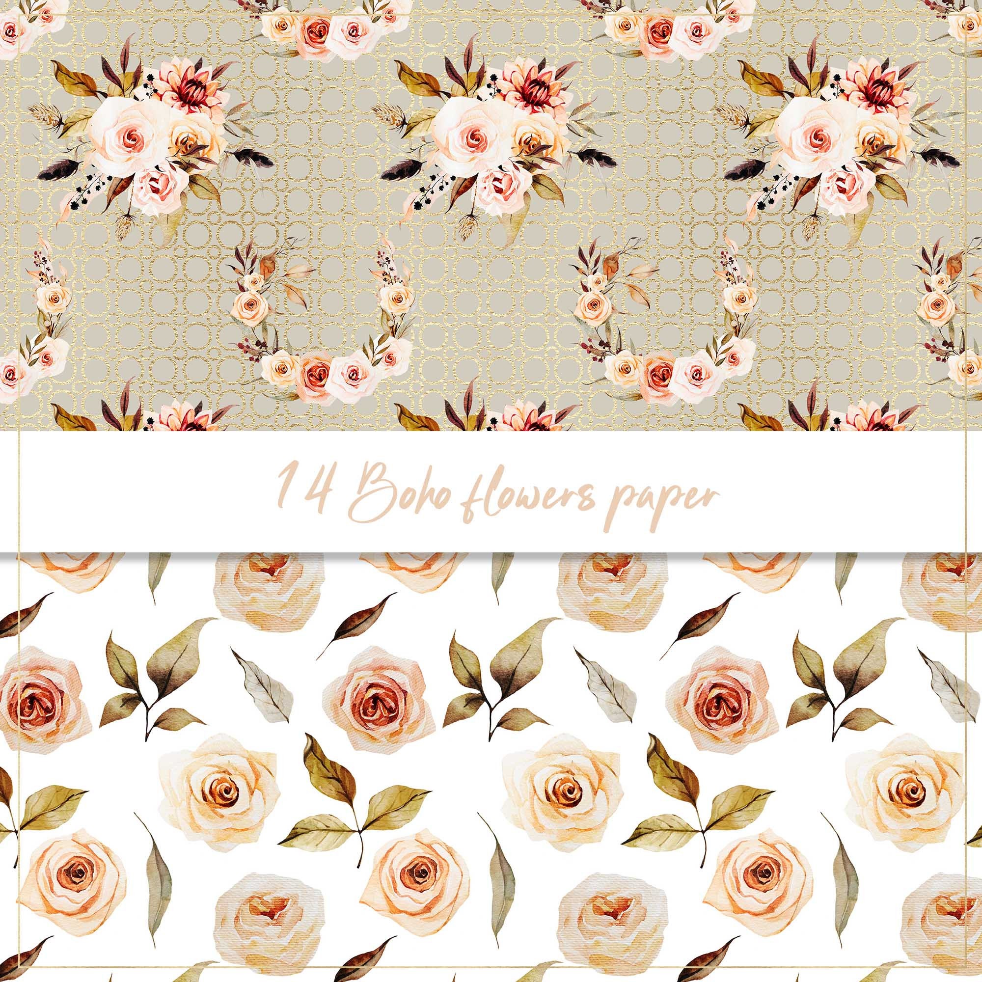 Boho Flowers Digital Paper, Floral Seamless Pattern, Pampas Grass, Dead ...
