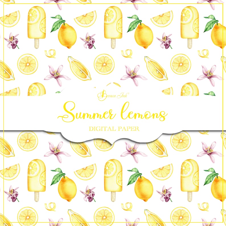 Summer Lemons Digital Paper, Seamless Pattern, Citrus Paper, Lemonade ...