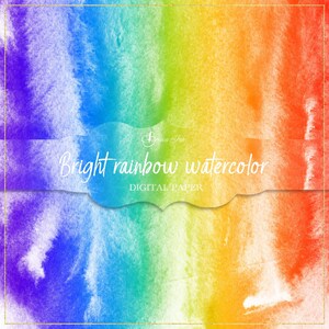 Bright Rainbow Watercolor Digital Paper, Watercolour Texture, Rainbow ...