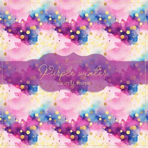 Purple Winter Digital Paper, Seamless Pattern, Pink Snowflakes, Winter ...