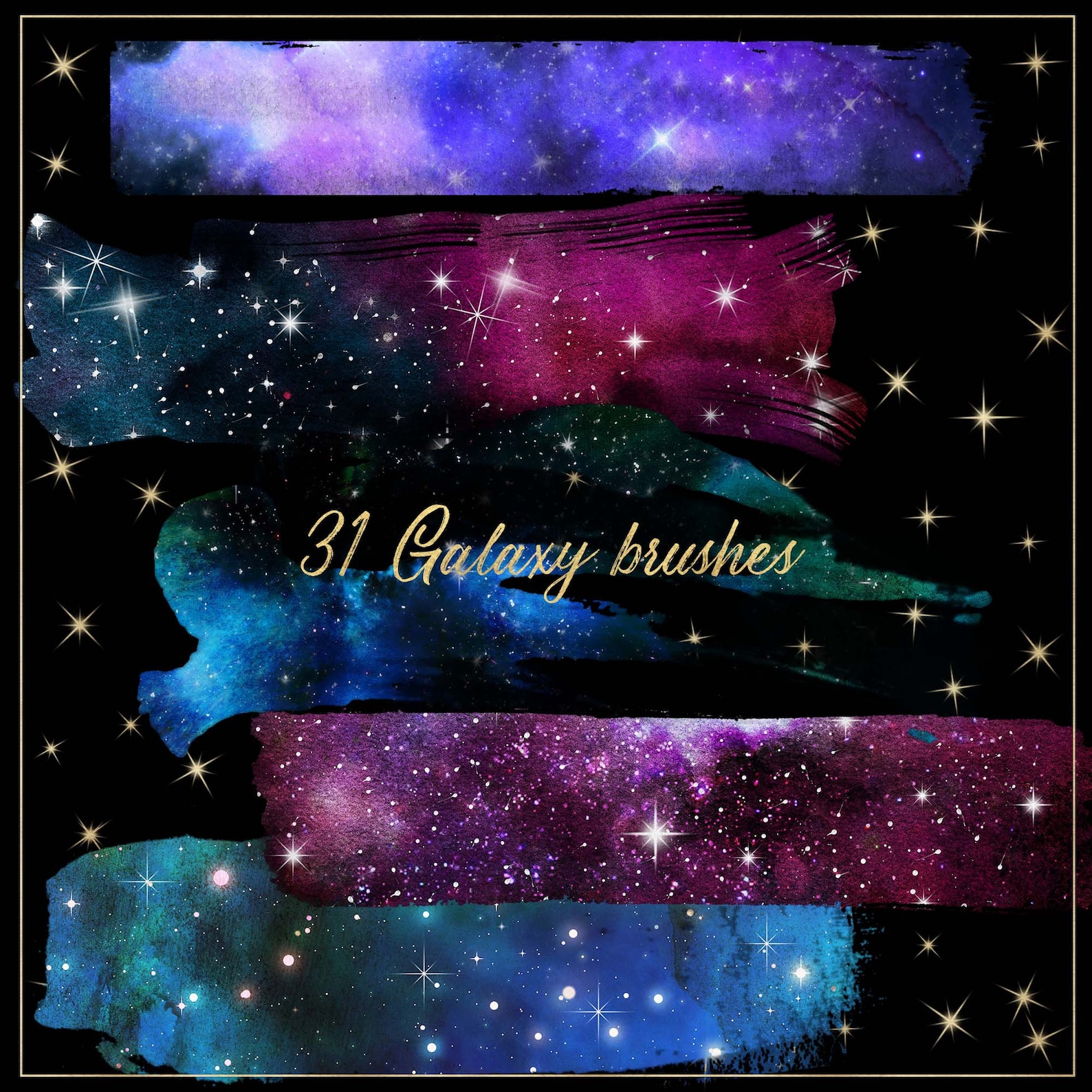 Galaxy Watercolor Brushes CLIPART PNG Brush Strokes Stars | Etsy