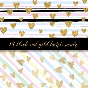Gold Hearts Digital Paper, Valentines Day Digital Paper, Pastel Paper ...