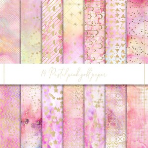Pastel Pink Digital Paper, Geometric Gold Pattern, Pastel Background ...