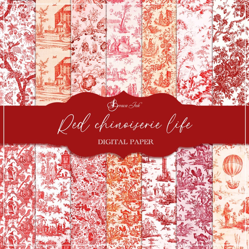 Red Toile Wallpaper - Etsy