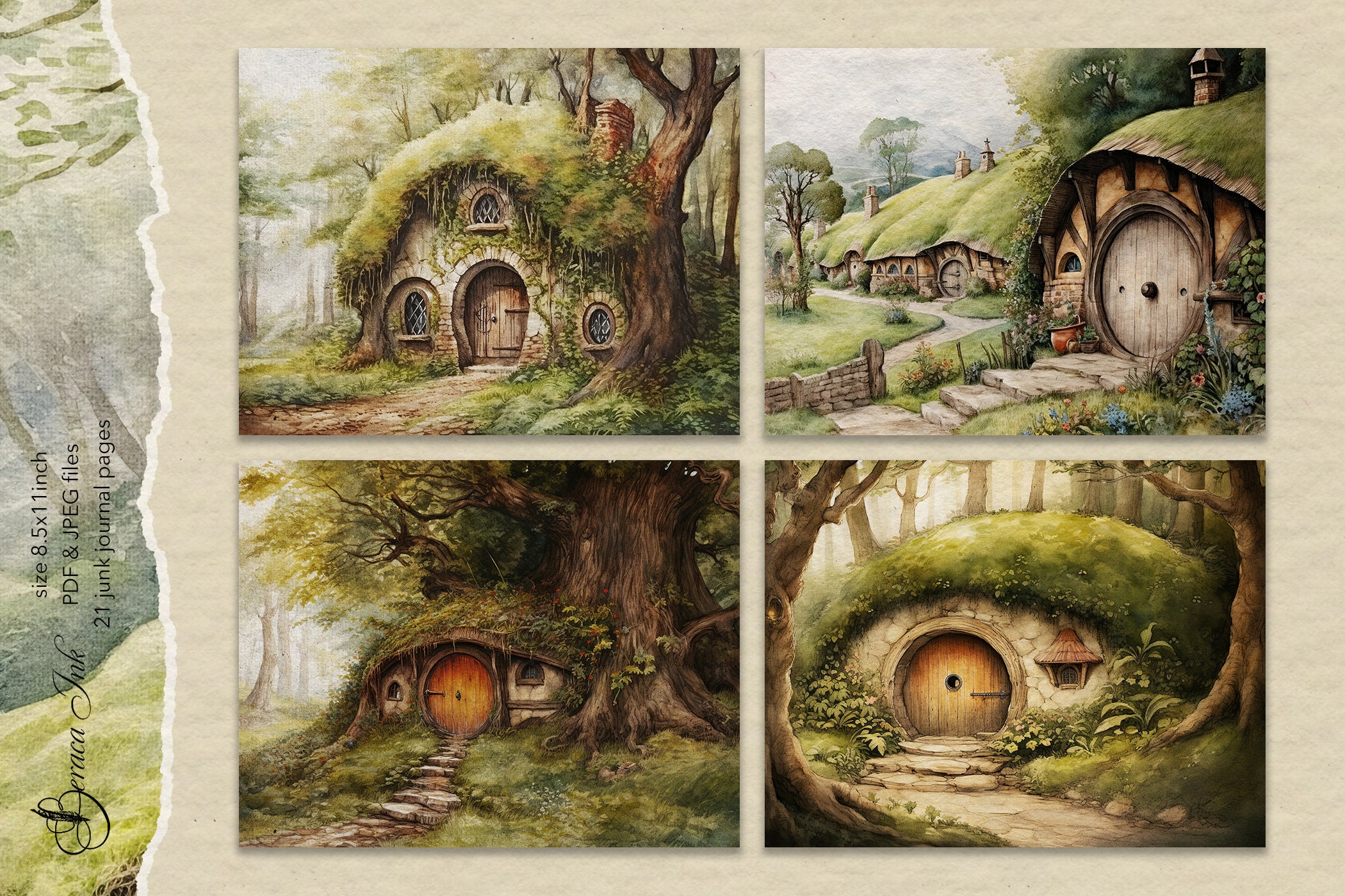 Hobbit Houses Journal Pages, Printable Digital Journal, Fantasy Pages ...