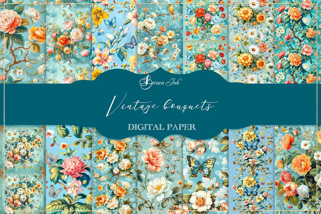 Vintage Bouquets Digital Paper, Seamless Flower Pattern, Old Floral ...
