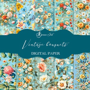 Vintage Bouquets Digital Paper, Seamless Flower Pattern, Old Floral ...