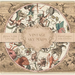Vintage Sky Maps Digital Paper, Antique Maps, Junk Journal Paper ...