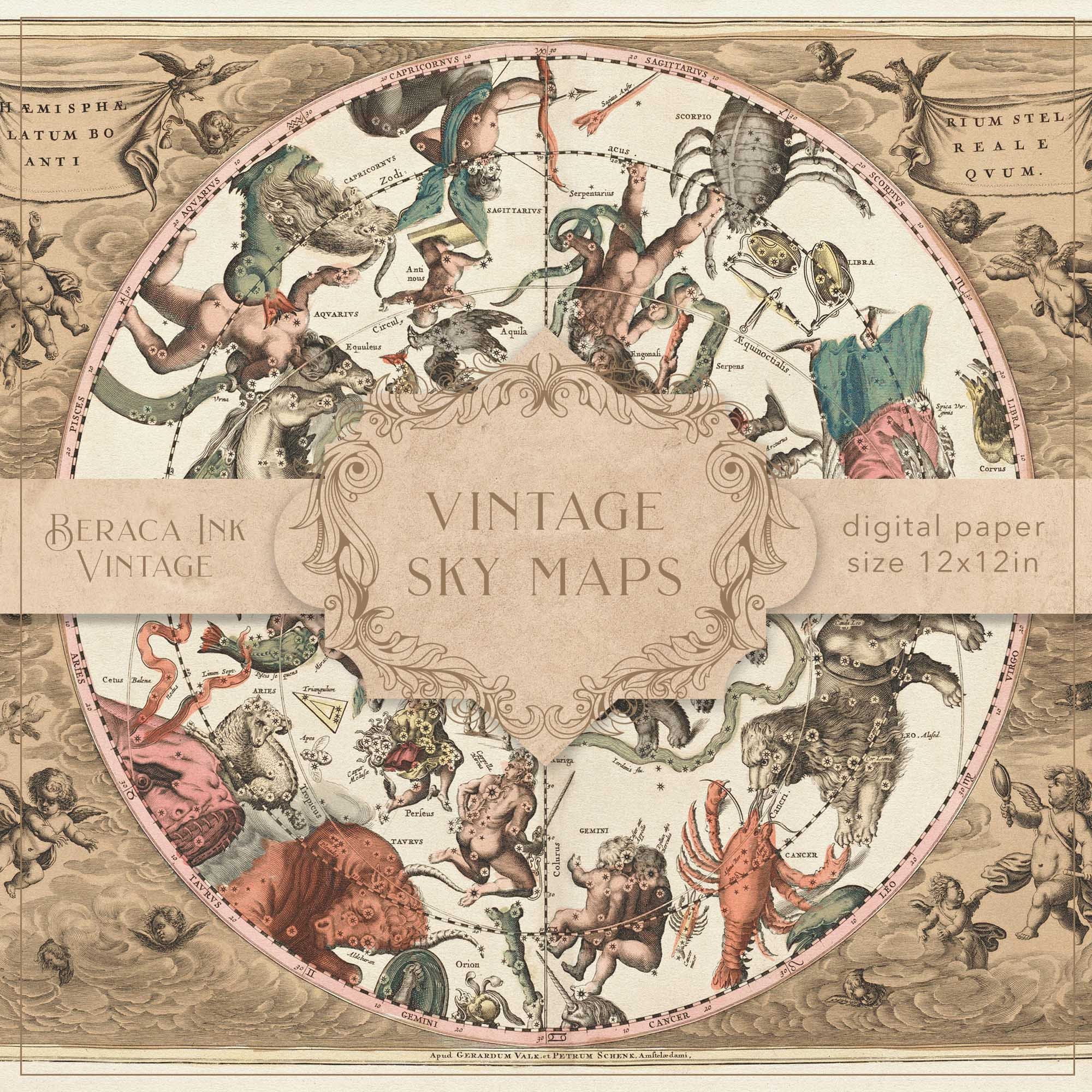 Vintage Sky Maps Digital Paper Antique Maps Junk Journal - Etsy