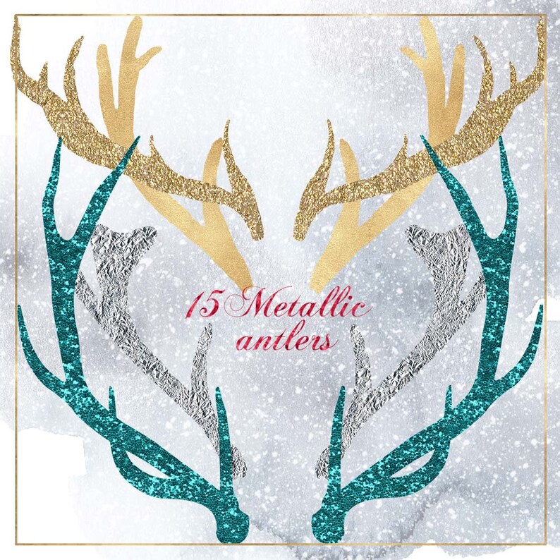 Metallic Antlers Clipart Gold Antlers Silhouette Antlers - Etsy
