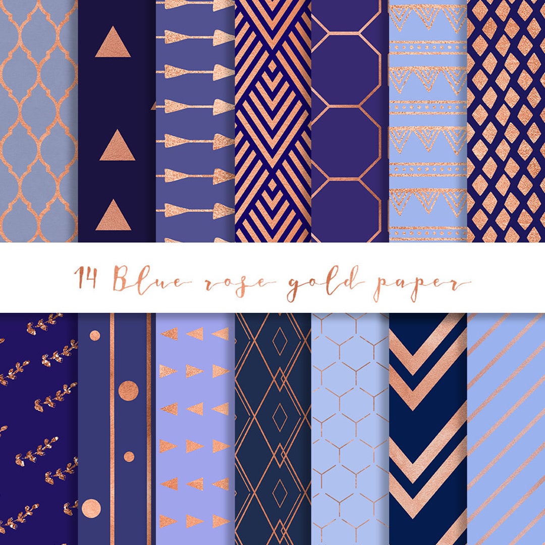 Blue and Rose Gold Art Deco Digital Paper (digital Download) - Etsy