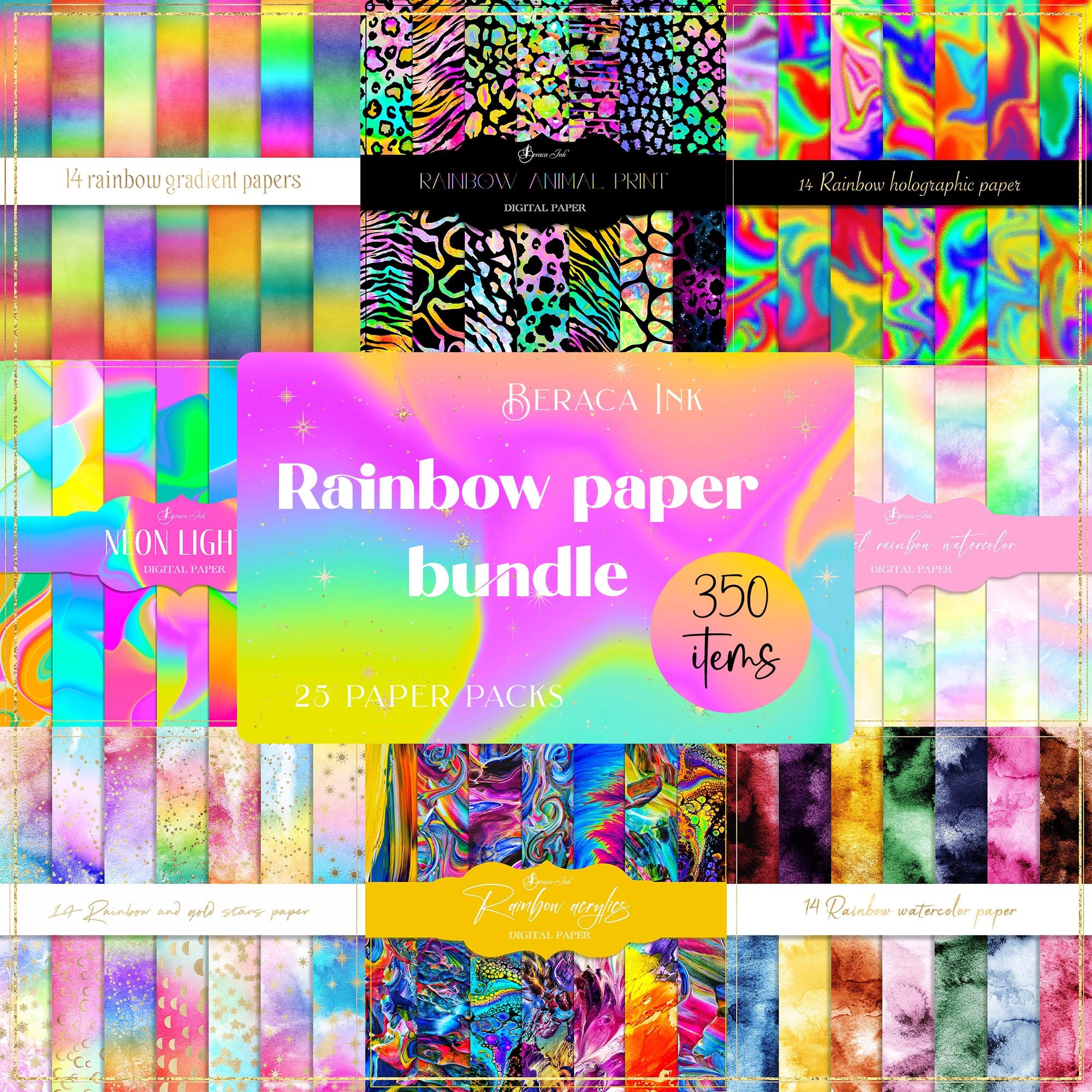 Rainbow BUNDLE Digital Paper Rainbow Swirls Colorful - Etsy