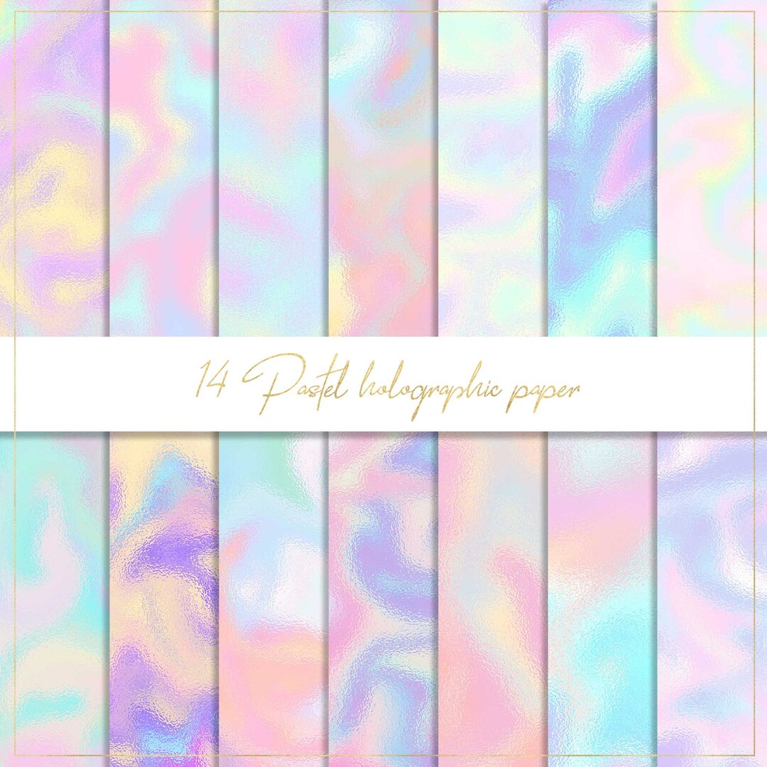 Pastel Holographic Digital Paper, Pastel Iridescent Paper, Unicorn ...