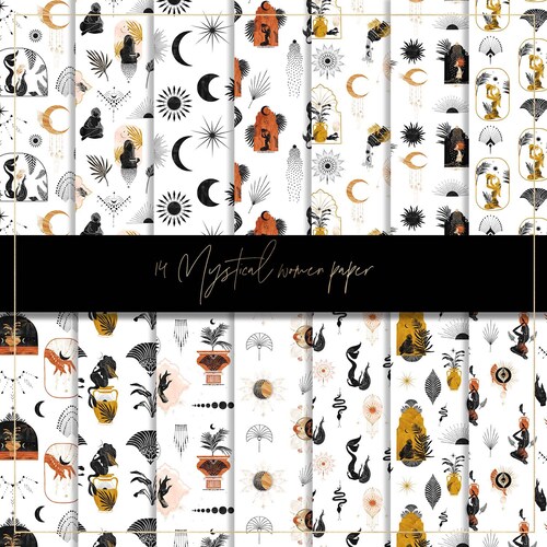 Bohemian Moon Digital Paper Seamless Pattern Cosmic - Etsy