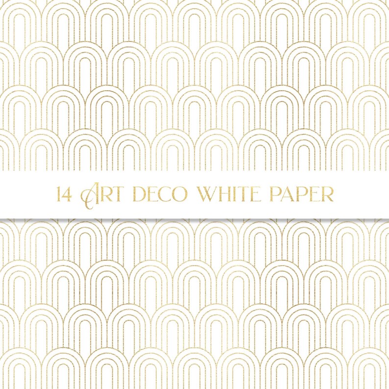 Art deco white digital paper seamless paper gold art deco | Etsy