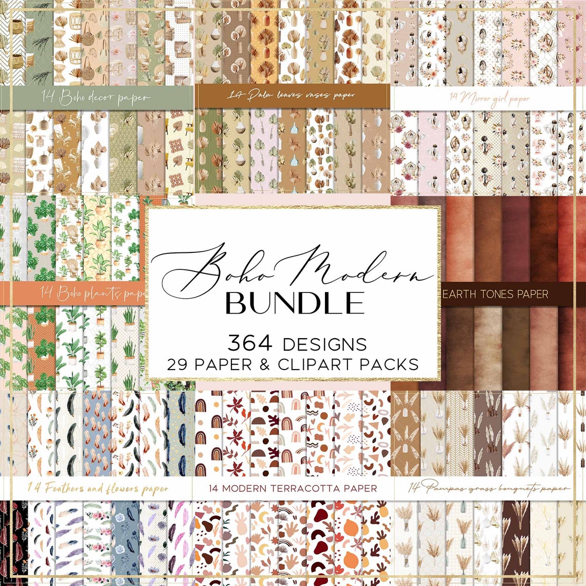 Boho Modern BUNDLE Digital Paper Boho Flowers Modern | Etsy