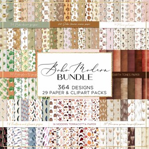 Boho Modern BUNDLE Digital Paper, Boho Flowers, Modern Rainbow ...
