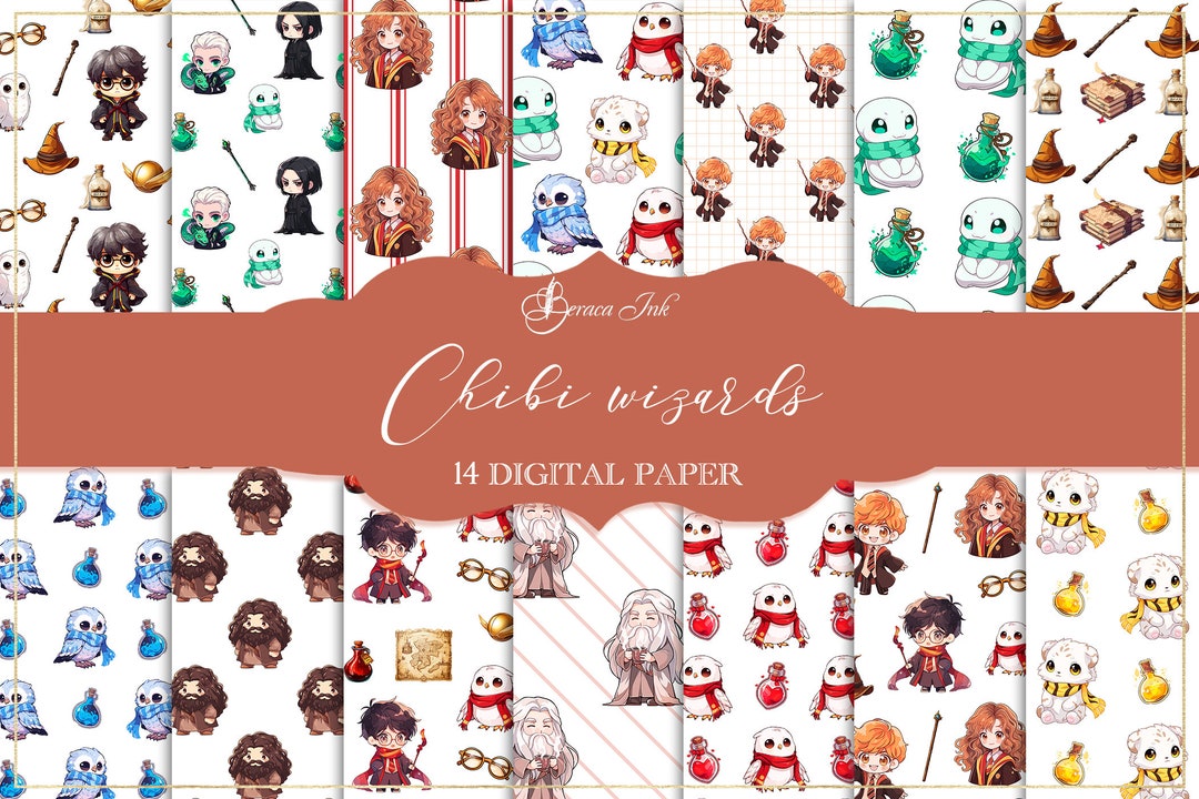 Chibi Wizards Digital Paper, Seamless Pattern, Wizard Anime Paper ...