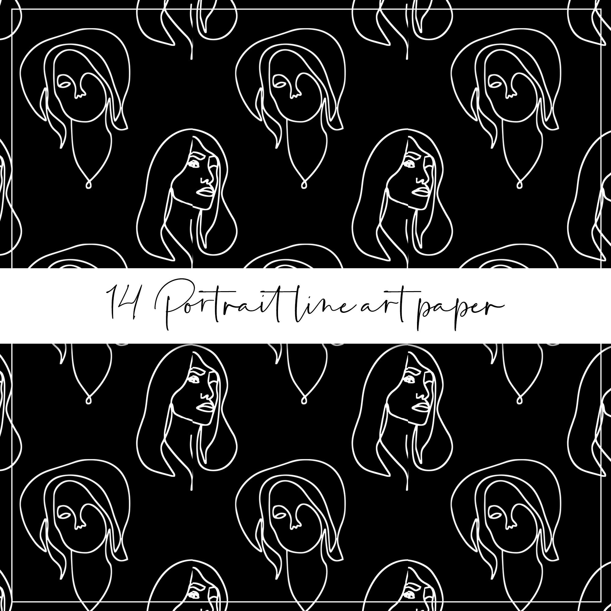 Portrait Line Art Digital Paper, Seamless Pattern, Line Art Wall Art ...