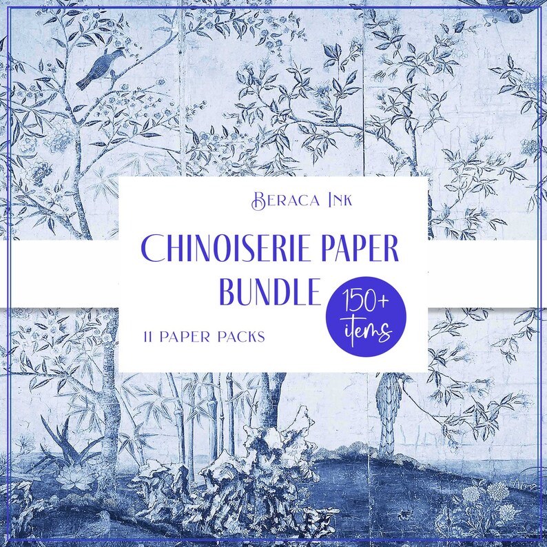 Chinoiserie Paper BUNDLE Asian Digital Paper Blue | Etsy