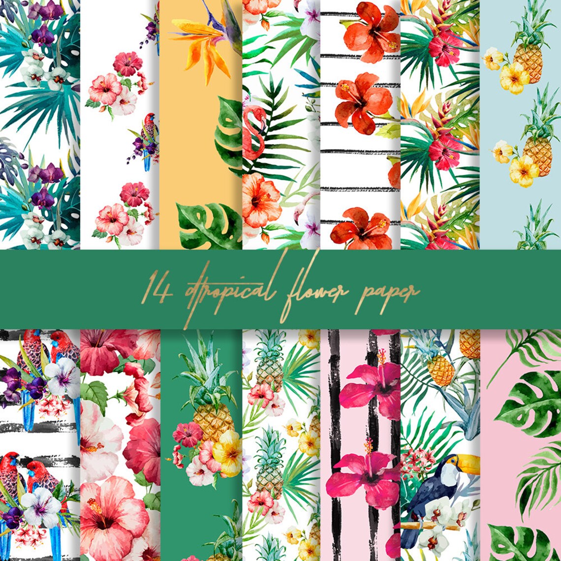 Tropical Digital Paper Summer Digital Paper Flower Paper - Etsy