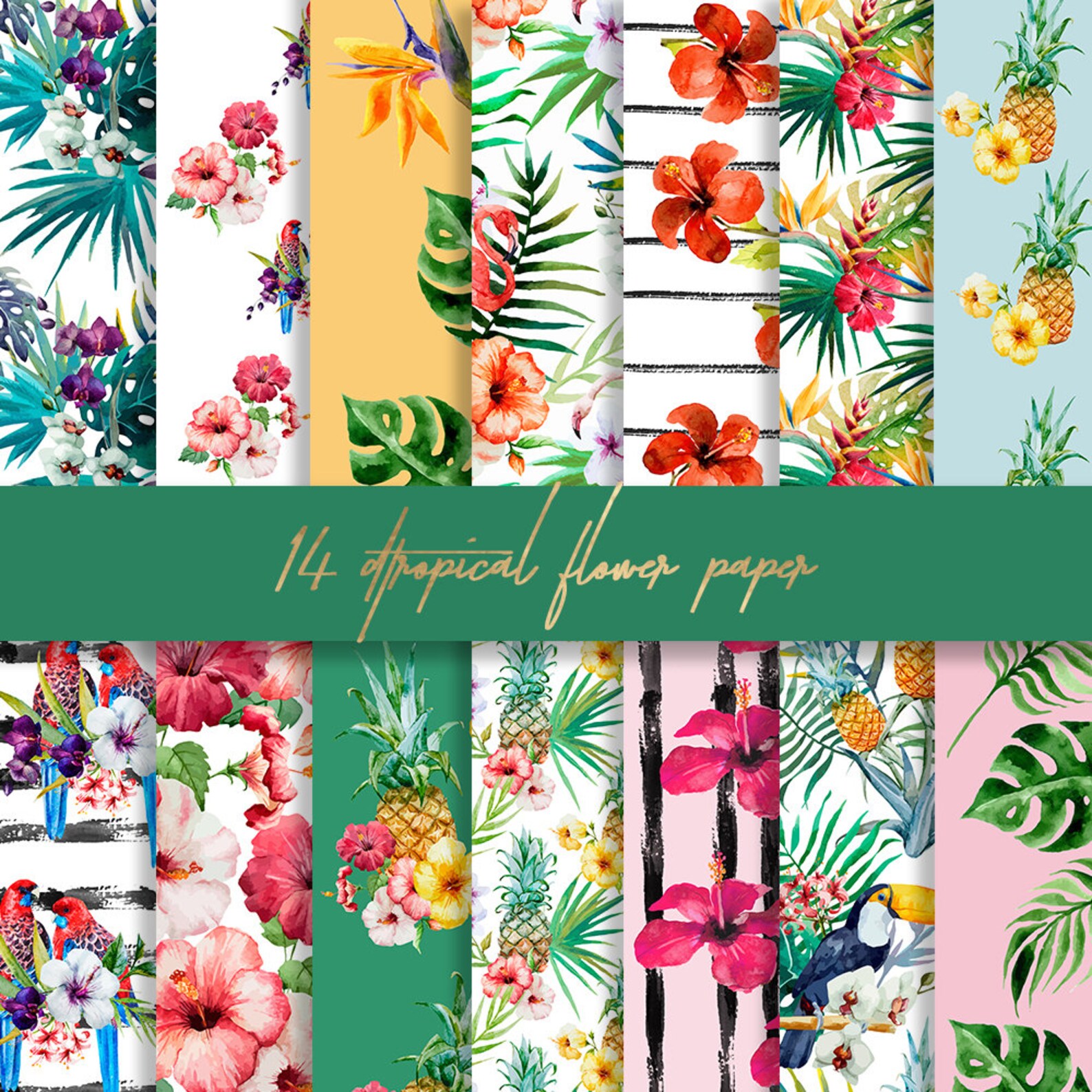 Tropical Digital Paper, Summer Digital Paper, Flower Paper, Summer ...