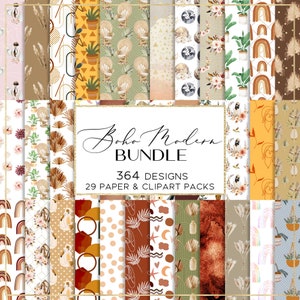 Boho Modern BUNDLE Digital Paper, Boho Flowers, Modern Rainbow ...