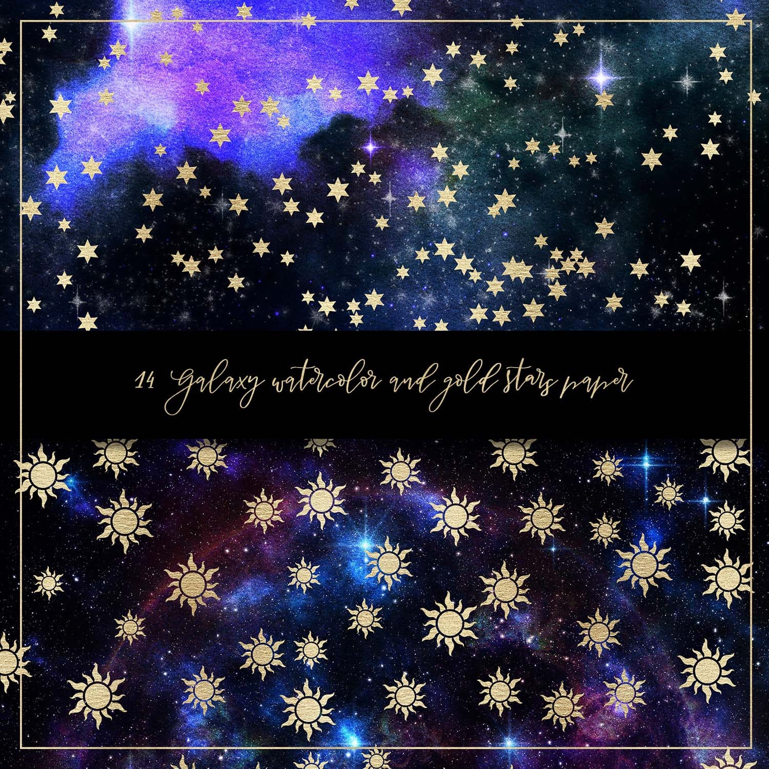 Galaxy Gold Stars Digital Paper Gold Stars Pattern - Etsy