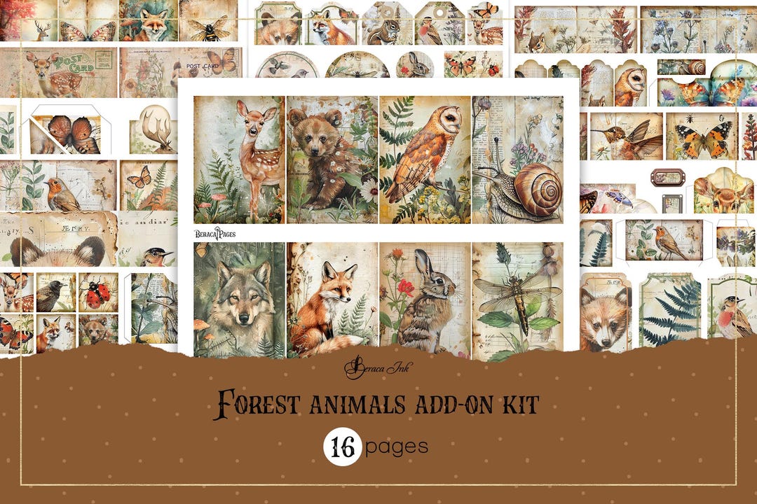 Forest Animals Add-on Kit, Botanical Junk Journal, Butterflies Ephemera ...