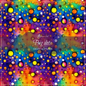Big Dots Digital Paper, Seamless Pattern, Watercolour Rainbow Polka ...