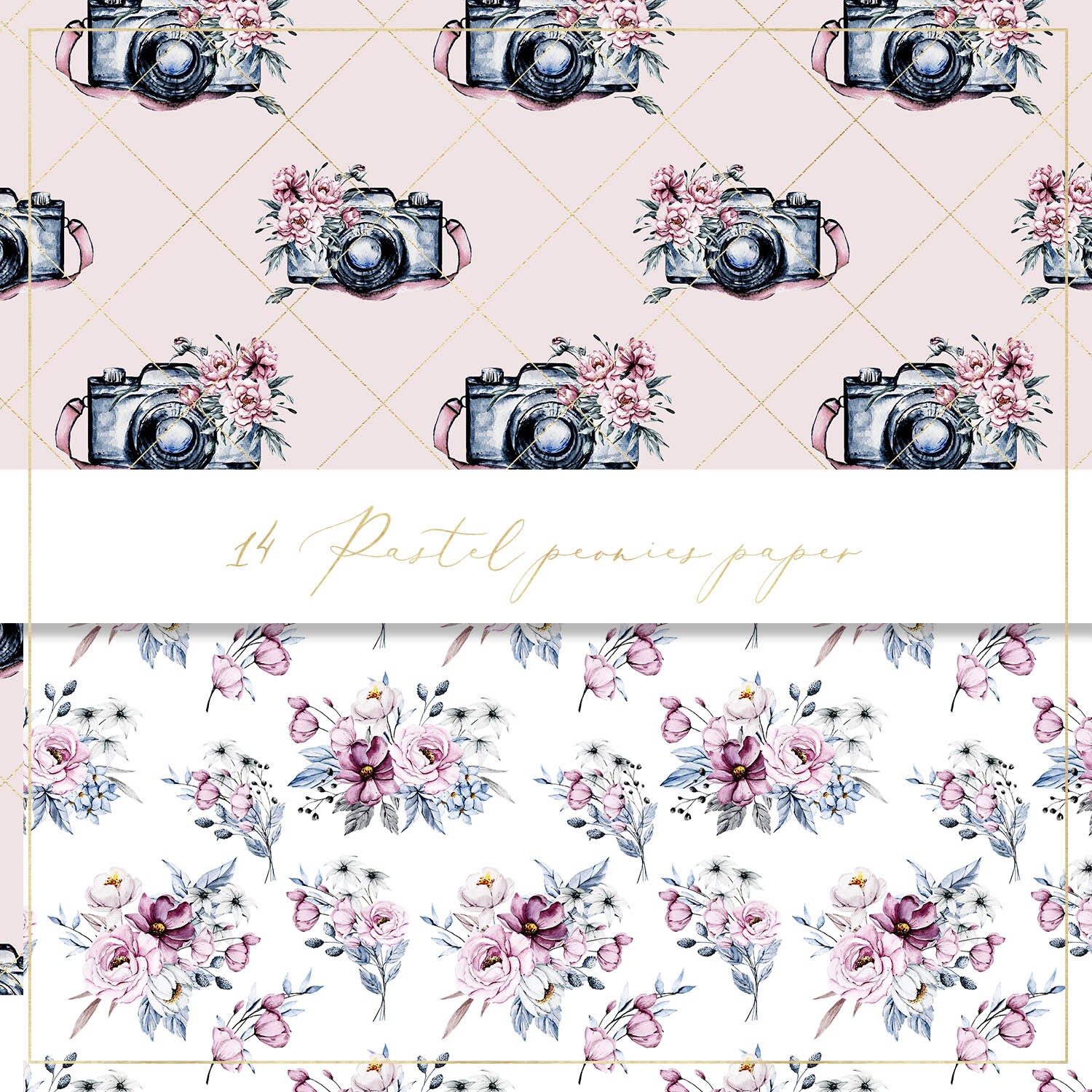 Pastel Peonies Digital Paper Seamless Pattern Pastel Blue - Etsy