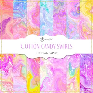 Cotton Candy Swirls Digital Paper, Marble Pattern, Pastel Background ...