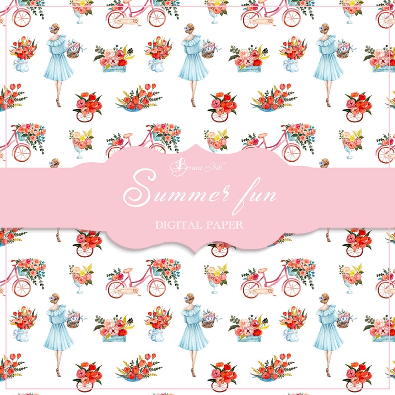 Summer Fun Digital Paper Seamless Pattern Watercolor Summer - Etsy