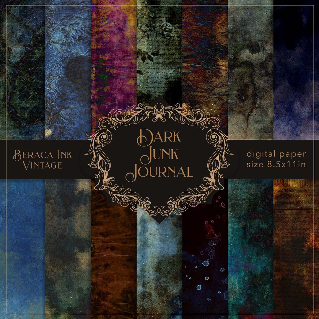 Dark Junk Journal Digital Paper, LETTER SIZE, Vintage Scrapbook, Night ...
