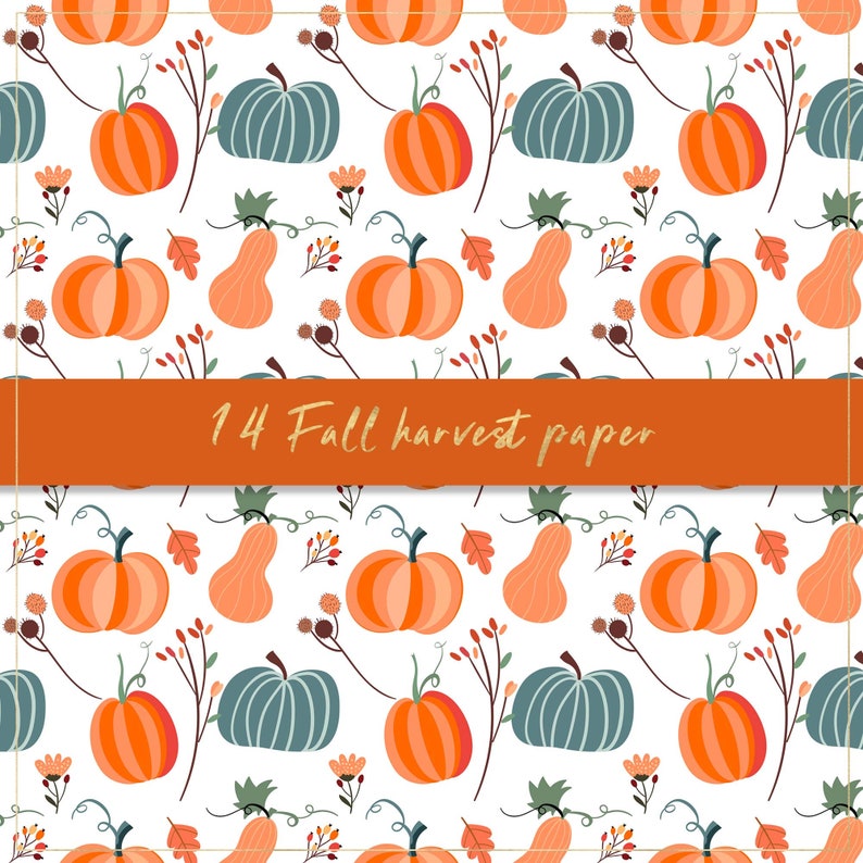 Fall Harvest Digital Paper Seamless Pattern Autumn - Etsy