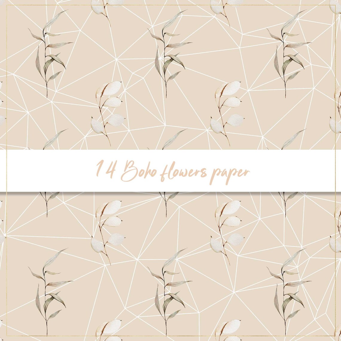 Boho Flowers Digital Paper, Floral Seamless Pattern, Pampas Grass, Dead ...