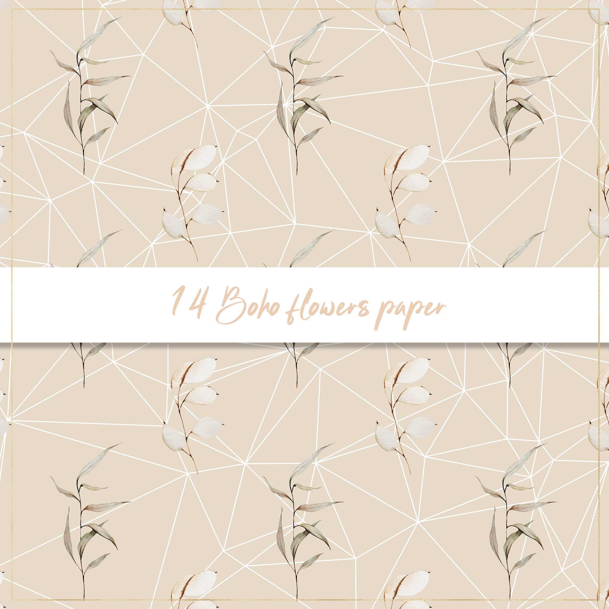 Boho Flowers Digital Paper, Floral Seamless Pattern, Pampas Grass, Dead ...