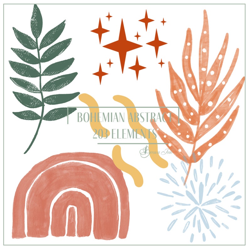 203 Bohemian Abstract Clipart Boho Clip Art Modern Elements | Etsy