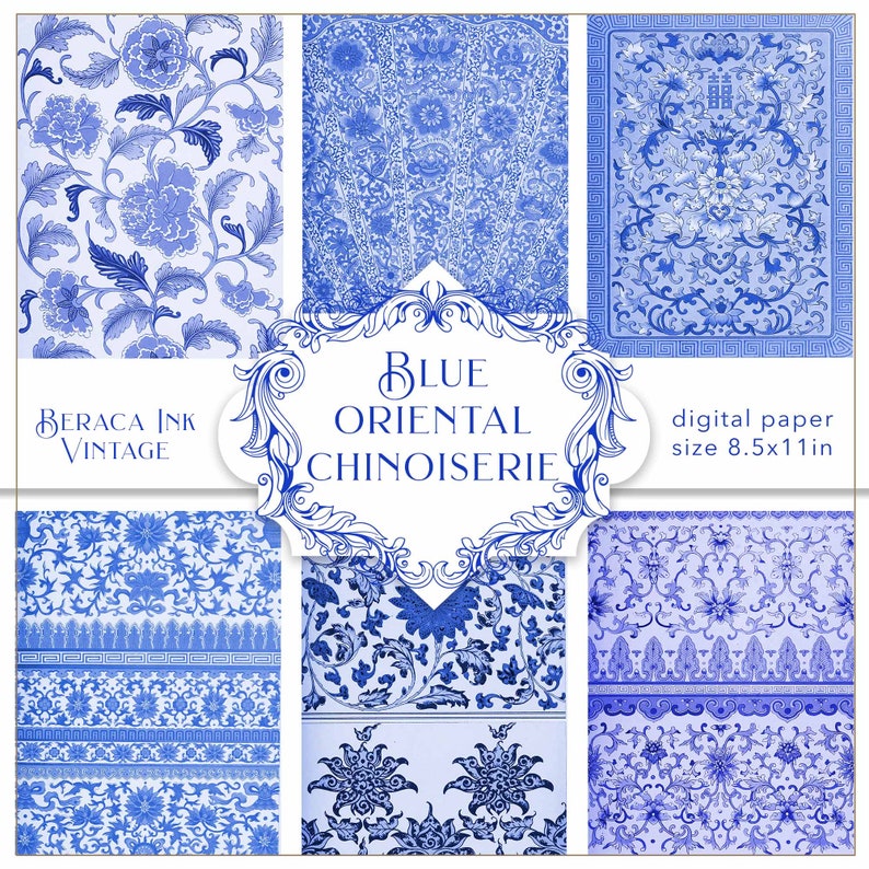 Blue Chinoiserie Digital Paper, Floral Pattern, Blue Wallpaper, William ...