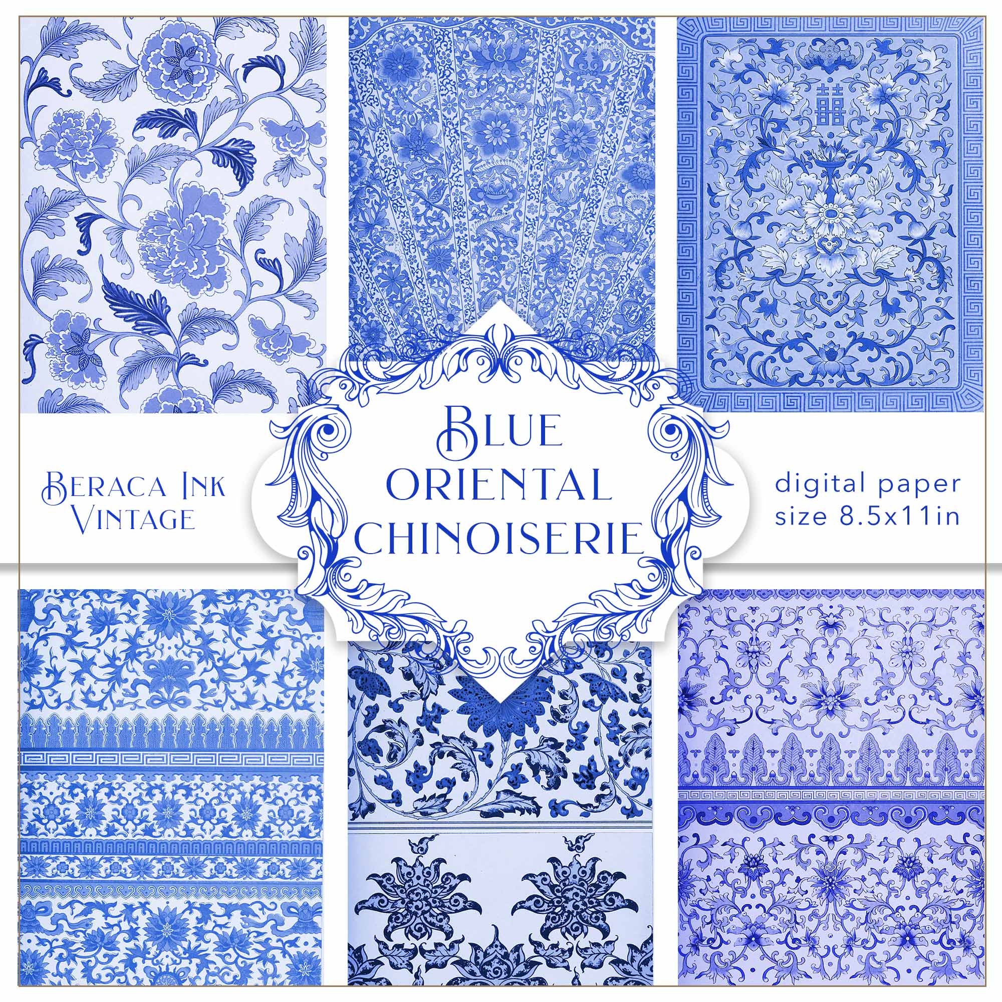 Blue Chinoiserie Digital Paper, Floral Pattern, Blue Wallpaper, William ...