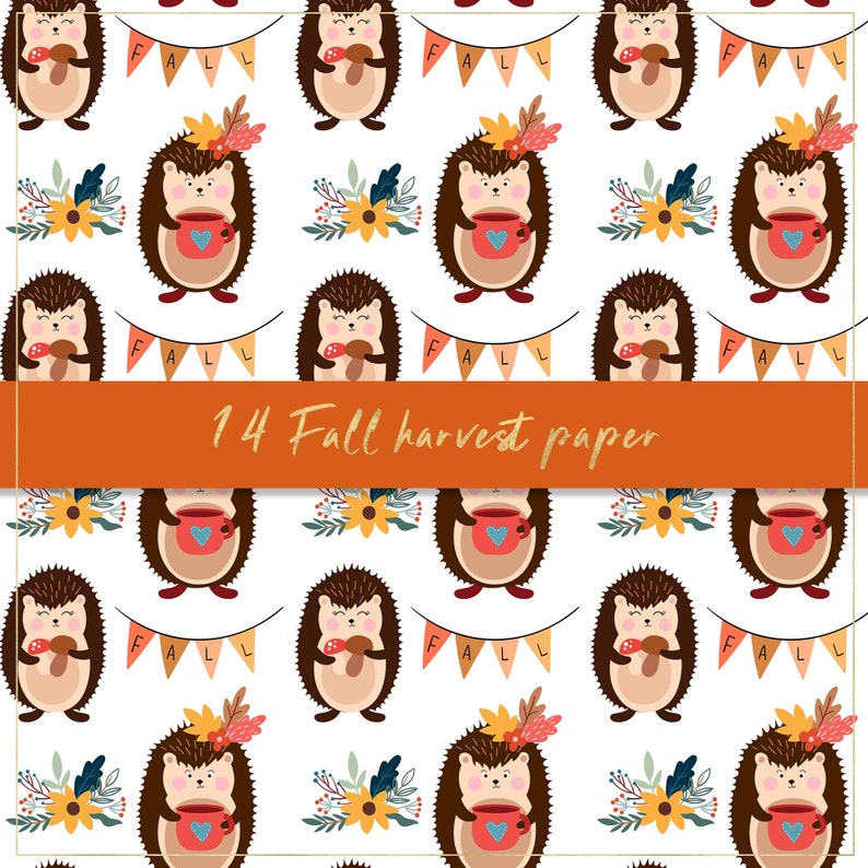 Fall harvest digital paper seamless pattern autumn | Etsy
