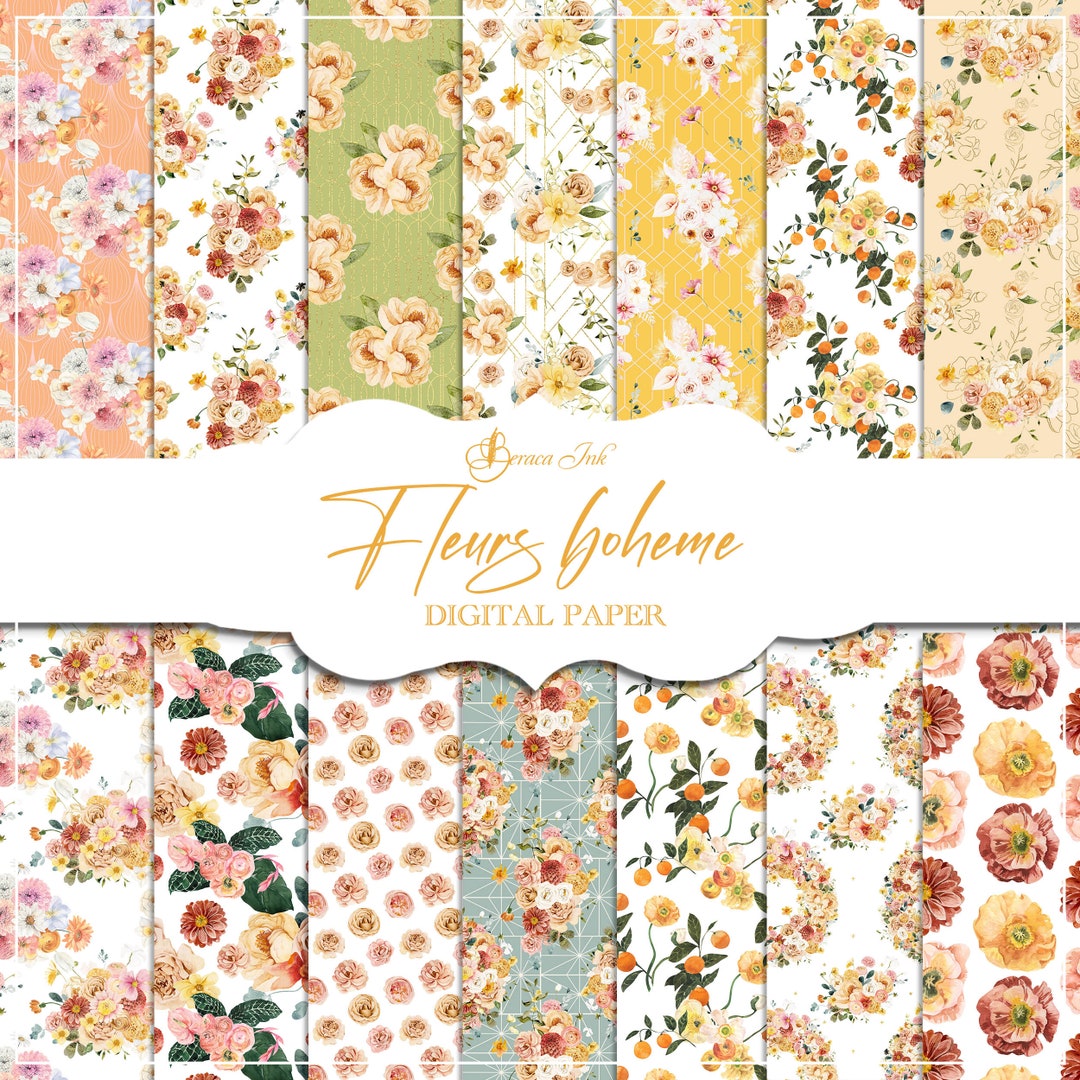 Fleurs Boheme Digital Paper, Seamless Pattern, Boho Floral Paper ...