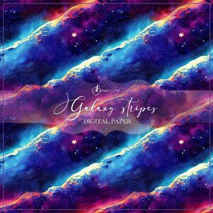 Galaxy Stripes Digital Paper, Seamless Pattern, Watercolor Galaxy ...