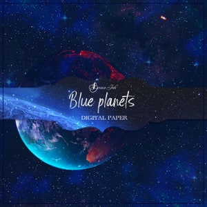 Blue Planets Digital Paper, Galaxy Backdrop, Outer Space Paper, Moon ...