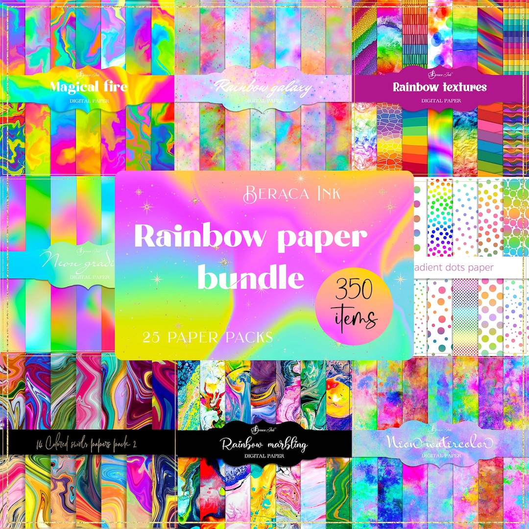 Rainbow BUNDLE Digital Paper, Rainbow Swirls, Colorful Background ...