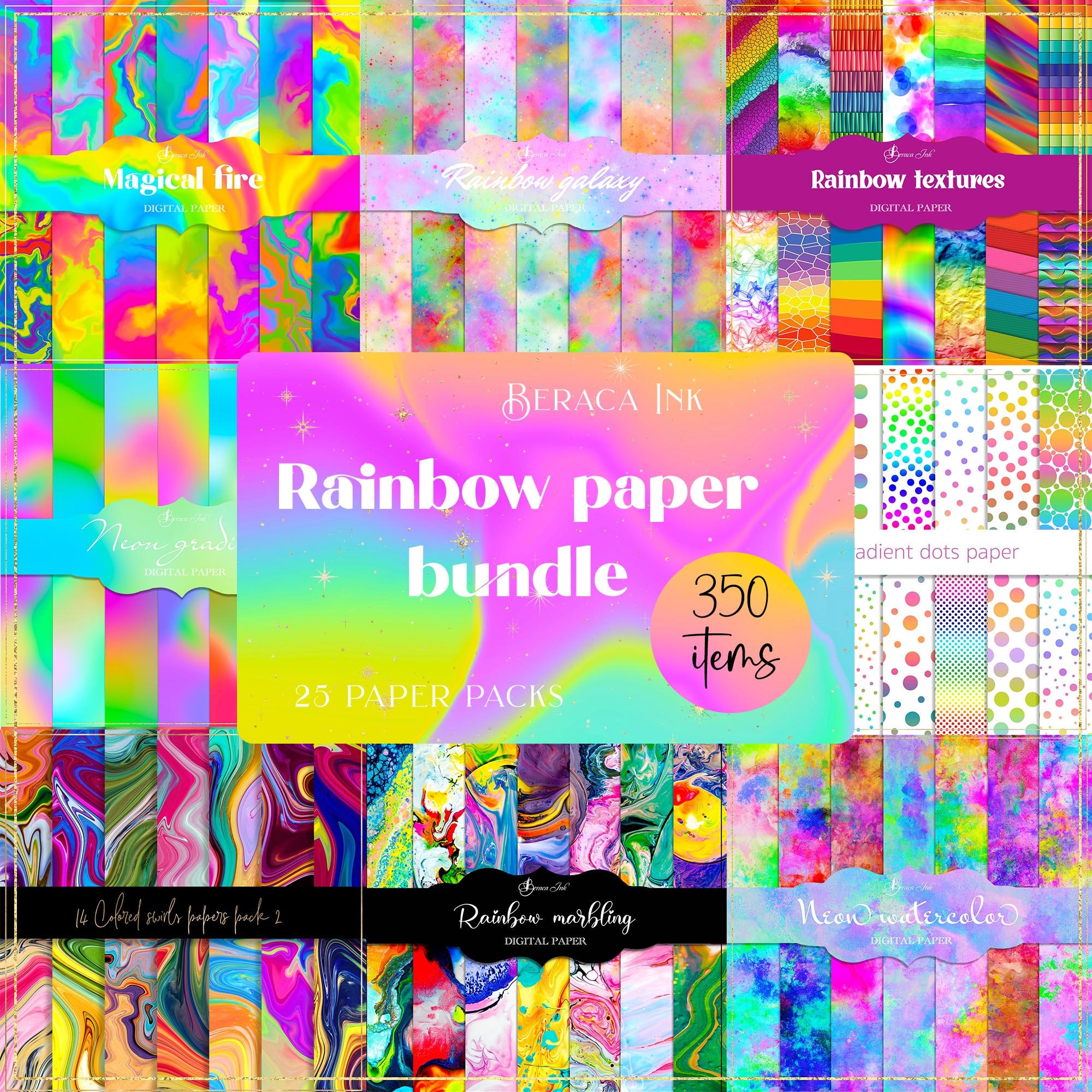 Rainbow BUNDLE Digital Paper Rainbow Swirls Colorful - Etsy