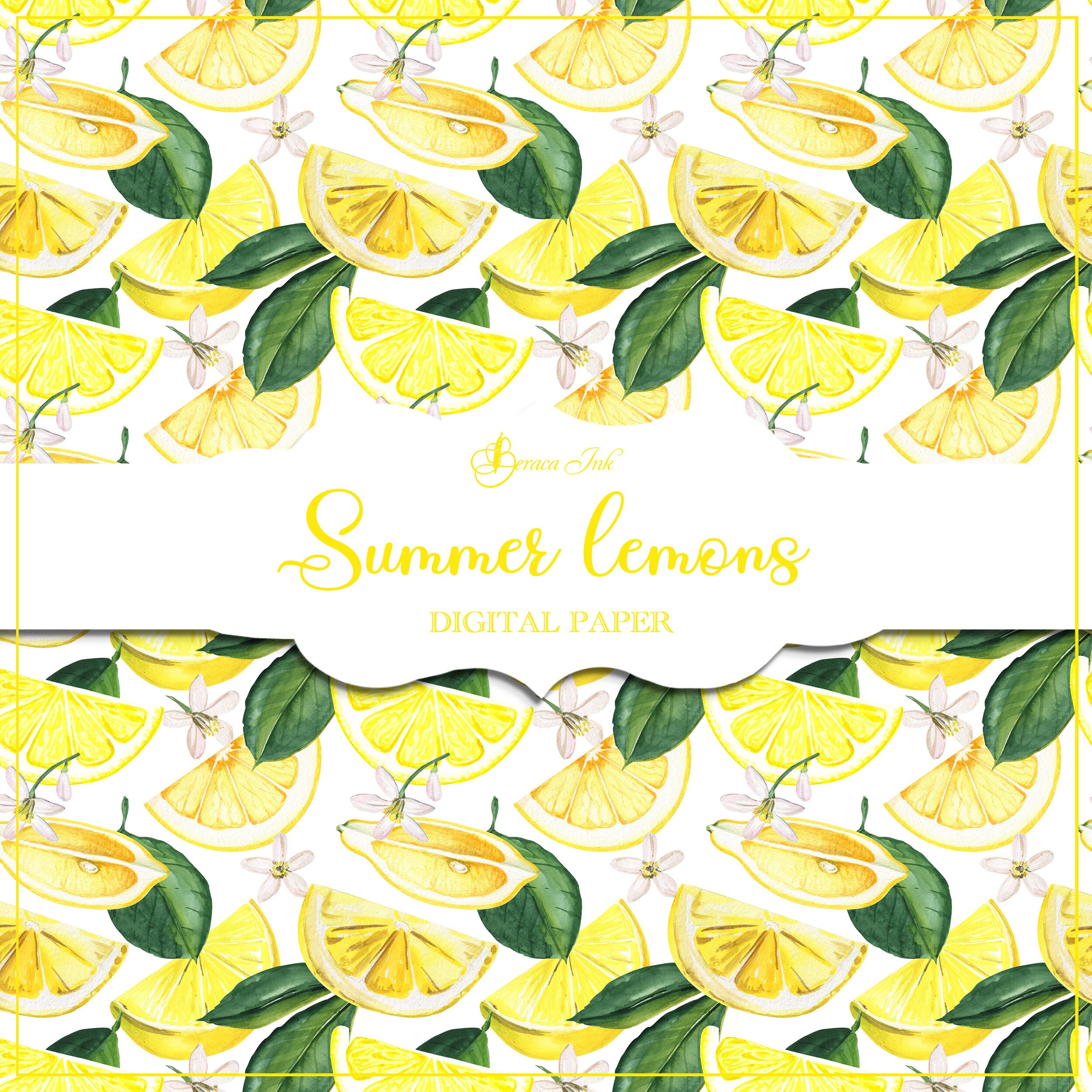 Summer Lemons Digital Paper Seamless Pattern Citrus Paper - Etsy