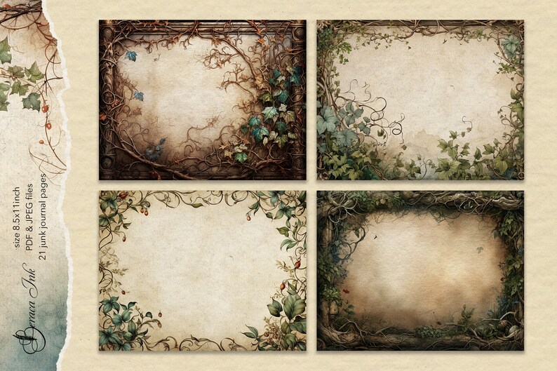 Vintage Vines Journal Pages, Printable Botanical Ephemera, Vintage ...